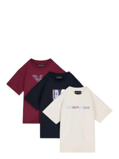 Giorgio Armani Set Of Three Cotton Jersey Crew Neck T-shirts With Graphics - Multicolored