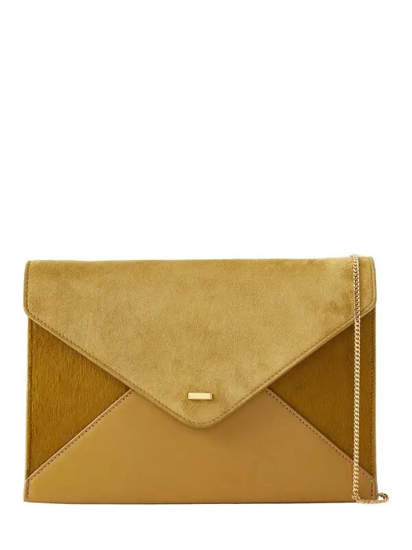 Khaite Grace Mini Leather, Suede And Calf-hair Clutch - Chartreuse
