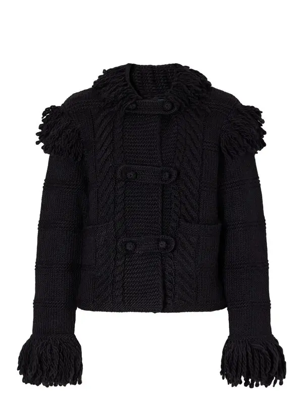 Polo Ralph Lauren Fringed Cable-knit Wool Cardigan - Black