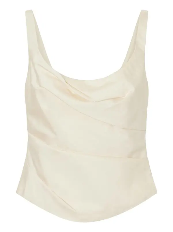 ST. AGNI Draped Tussah Silk-blend Bustier Top - Neutrals