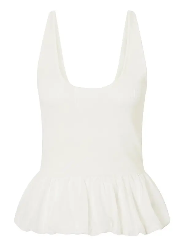 ST. AGNI Balloon Ballet Gathered Chiffon-trimmed Ribbed Tank - Neutrals