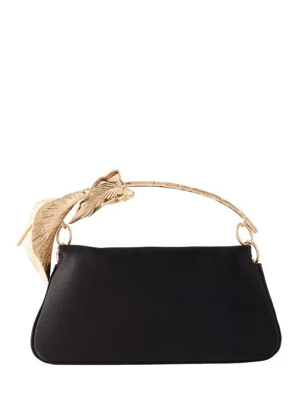 Cult Gaia Calla Gold-tone Floral-embellished Satin Top-handle Bag - Black