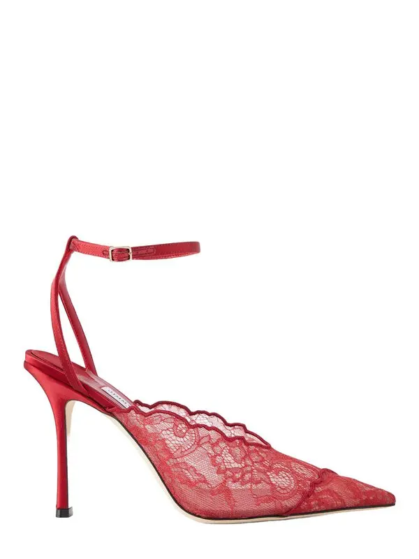 JIMMY CHOO Faiz 100 Scalloped Lace Pumps - Red