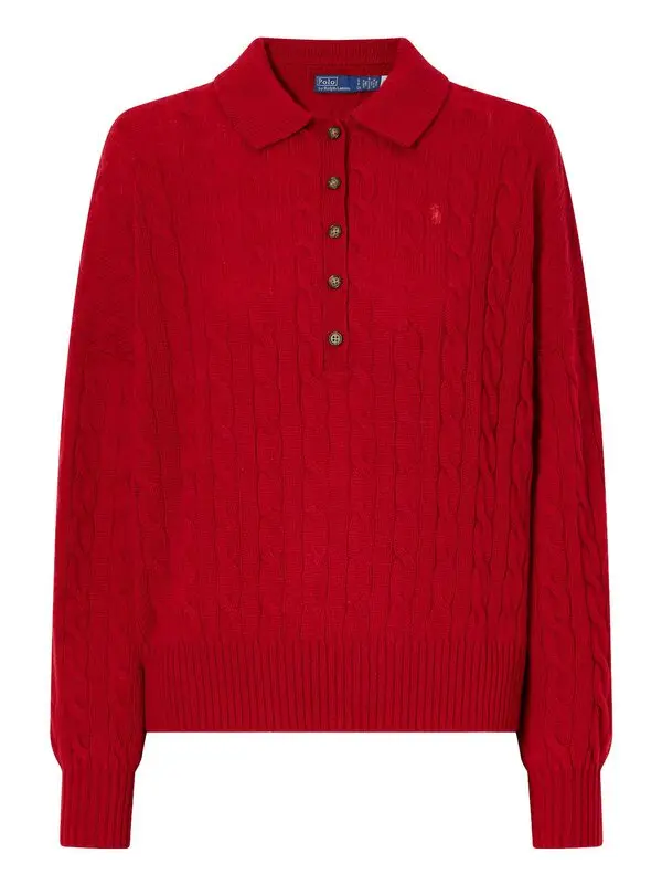Polo Ralph Lauren Logo-embroidered Cable-knit Wool And Cashmere-blend Polo Sweater - Red