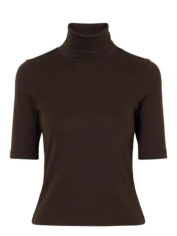 FLORE FLORE Dinah Ribbed Organic Cotton-jersey Turtleneck Top - Brown