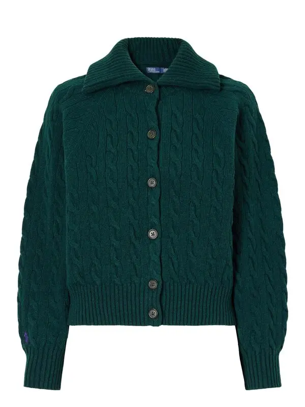Polo Ralph Lauren Cropped Cable-knit Wool And Cashmere-blend Cardigan - Green