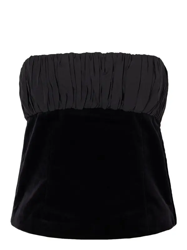 Posse Dean Strapless Ruched Cotton-velvet Top - Black