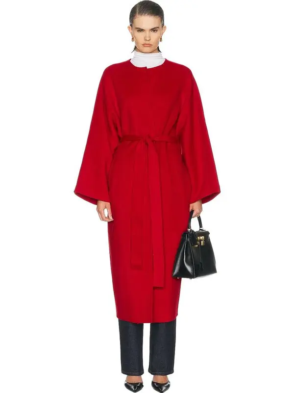 AUTER Collarless Cashmere Coat - Ruby