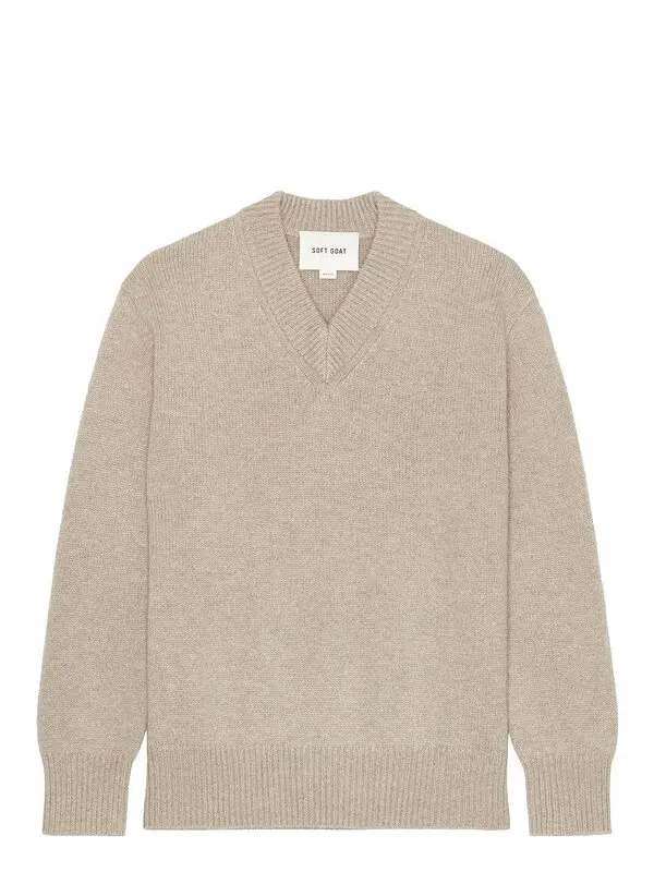 Soft Goat V Neck Sweater - Greige