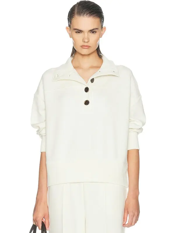 Varley Bronya Button Placket Sweater In White - Pristine