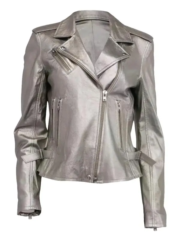 IRO PARIS Newhan Leather Biker Jacket - Silver
