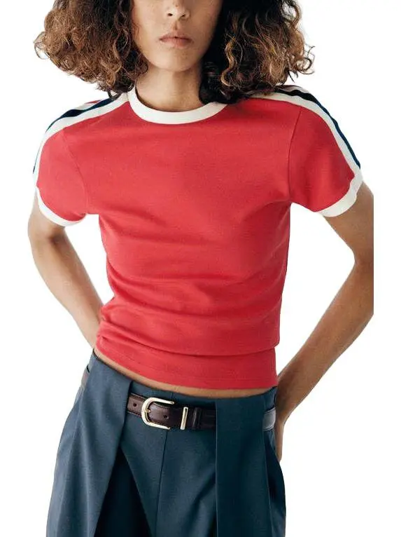 Mango Contrast Detail T-shirt - Red