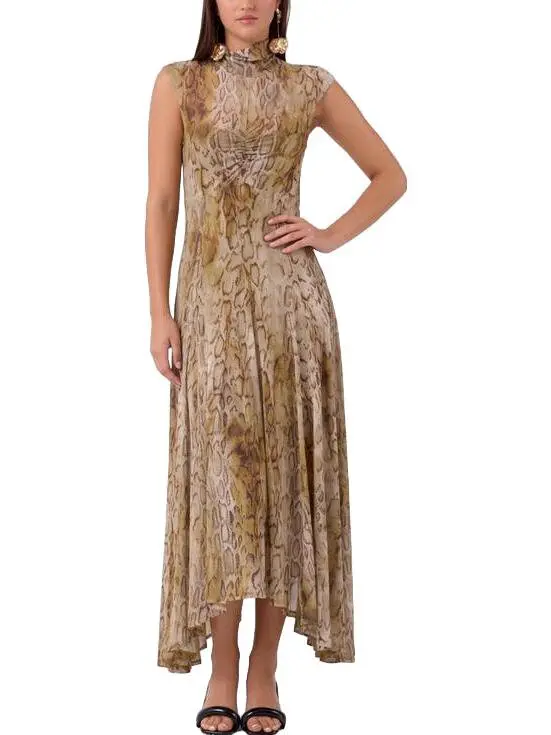 Rachel Rachel Roy Junette Mock Neck Godet Midi Dress - Olive Umber Python