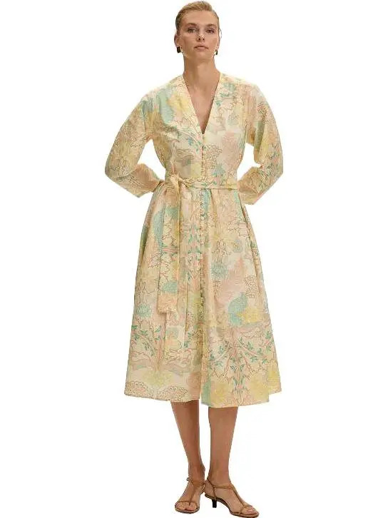 EXQUISE Afrodille Floral V-neck Long Sleeve Midi Dress - Multi Color