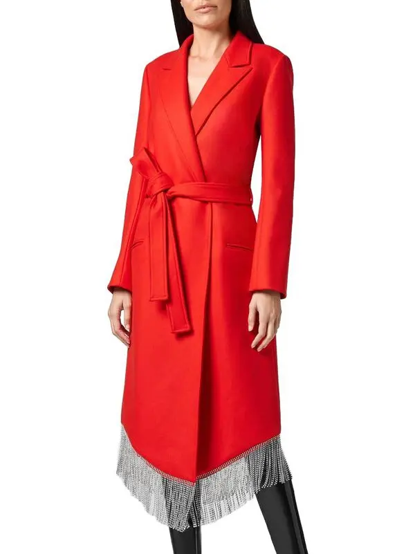 Philipp Plein Nara Full Color Crystal Classic Coat Fringe - Red