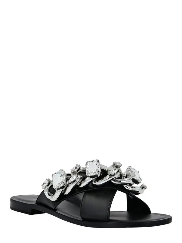 Philipp Plein Leather Sandals Flat Chains - Black