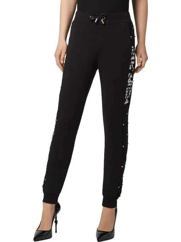 Philipp Plein Jogging Trousers Net Crystal Touch Fringe - Black