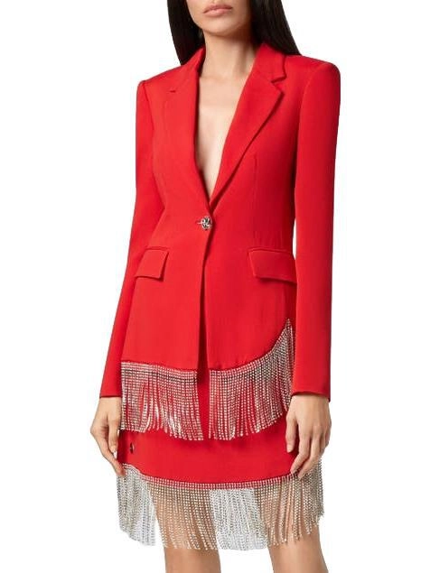 Philipp Plein Sophia Full Color Crystal Blazer Fringe - Red