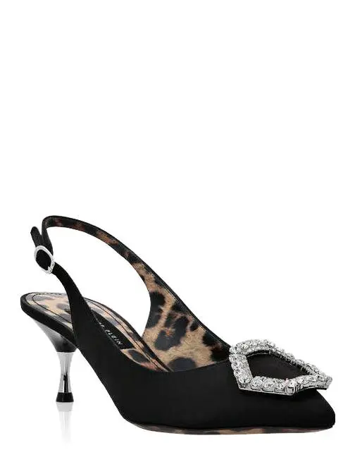 Philipp Plein Satin Decollete Slingback Low Heels Crystal Hexagon - Black