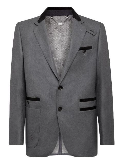 BILLIONAIRE Wool Blazer Tailored Fit Suede Inserts Double B - Darkgrey