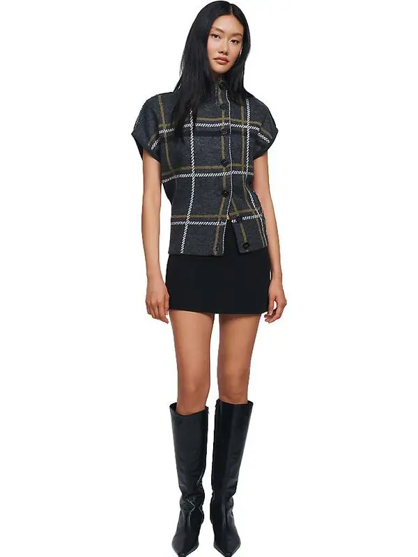 PILCRO Wool Blend Asymmetrical Button Sweater - Multi Plaid