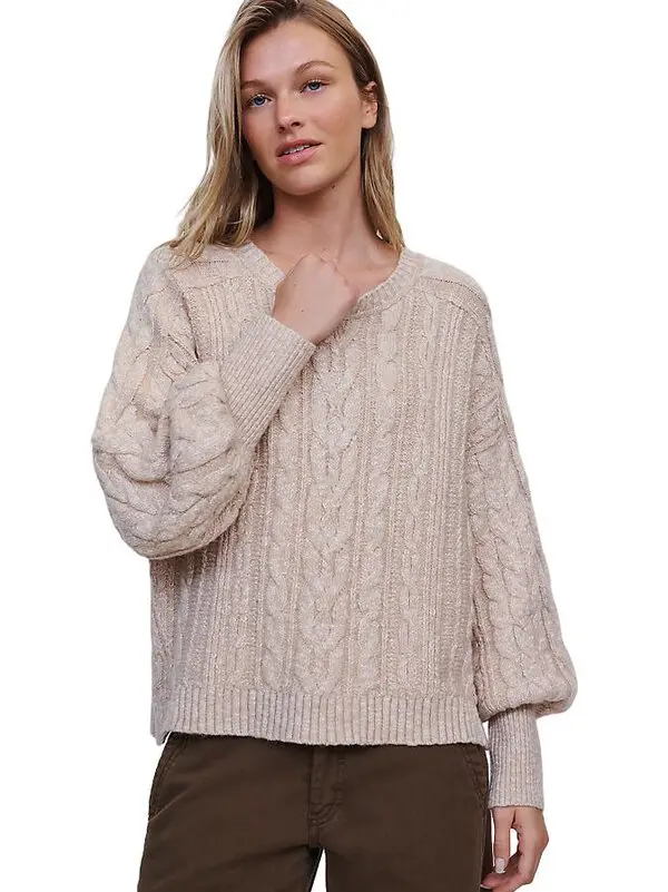 Anthropologie Cotton Mero Wool Cable Knit Sweater - Tan