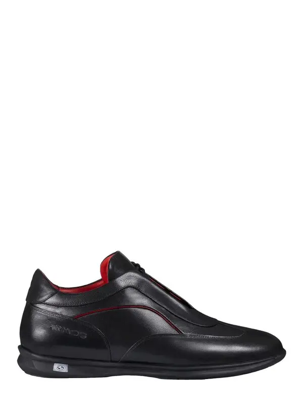 ARMOS Men’s Leather Sneaker With Red Lines - Black