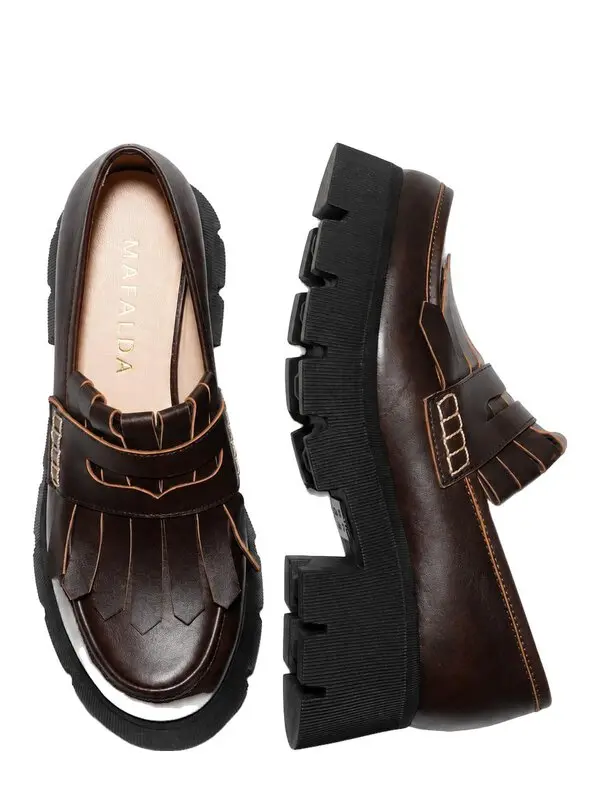 MAFALDA Francis Fringe Maroon Chunky Loafers - Red