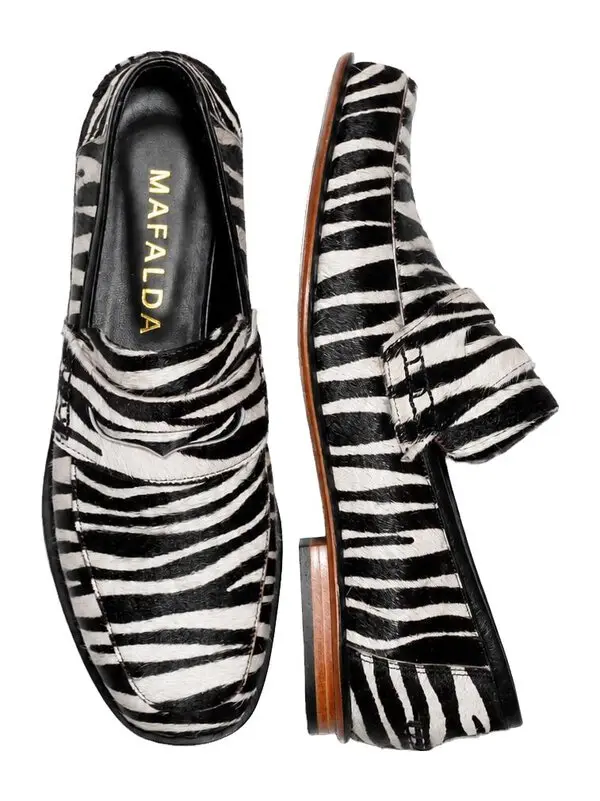 MAFALDA Neutrals Diana Zebra Pony Loafers - Black
