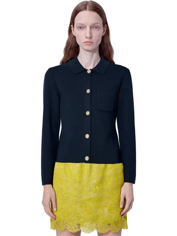 Saint Laurent Wool Polo Cardigan - Black