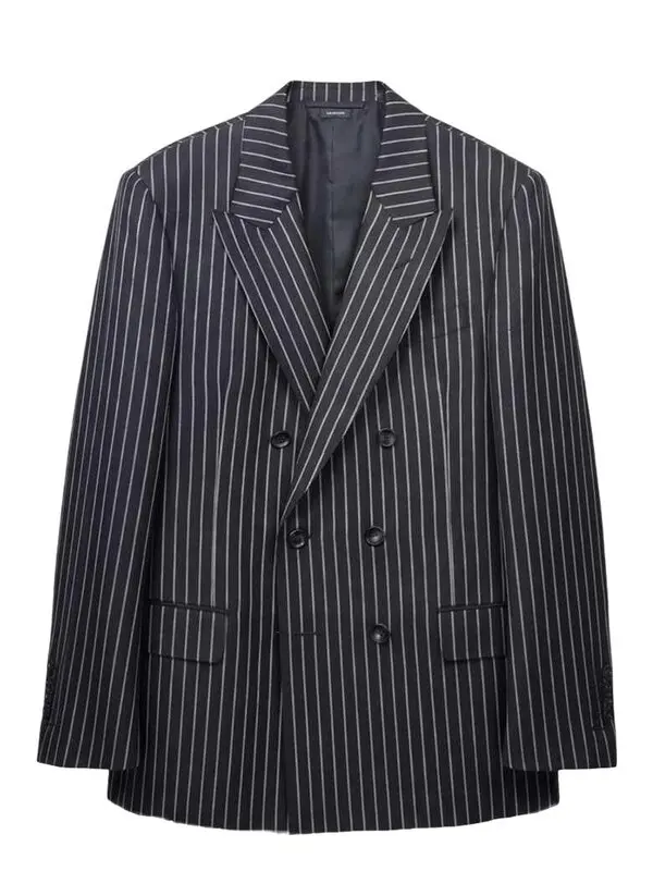 TOM FORD British Sharp Stripe Double-breasted Jacket - Black