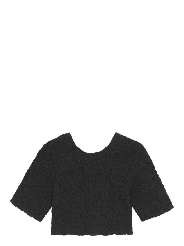 GANNI Cotton Poplin O-neck Cropped Smock Top - Black