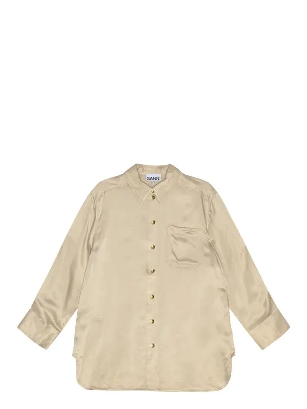GANNI Beige Washed Satin Shirt - Brown