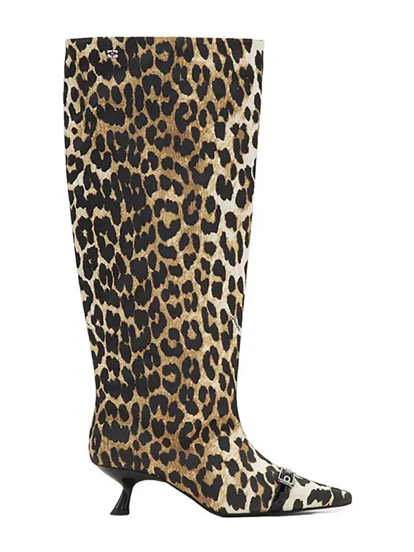 GANNI Leopard Eyelets Slouchy High Shaft Boots - Mixed