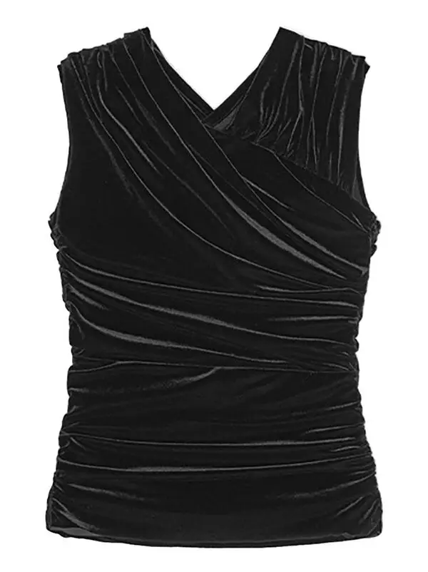 GANNI Velvet Ruched Top - Black