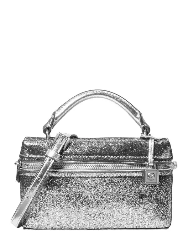 Michael Kors Jana Extra-small Metallic Leather Crossbody Bag In By - Silver