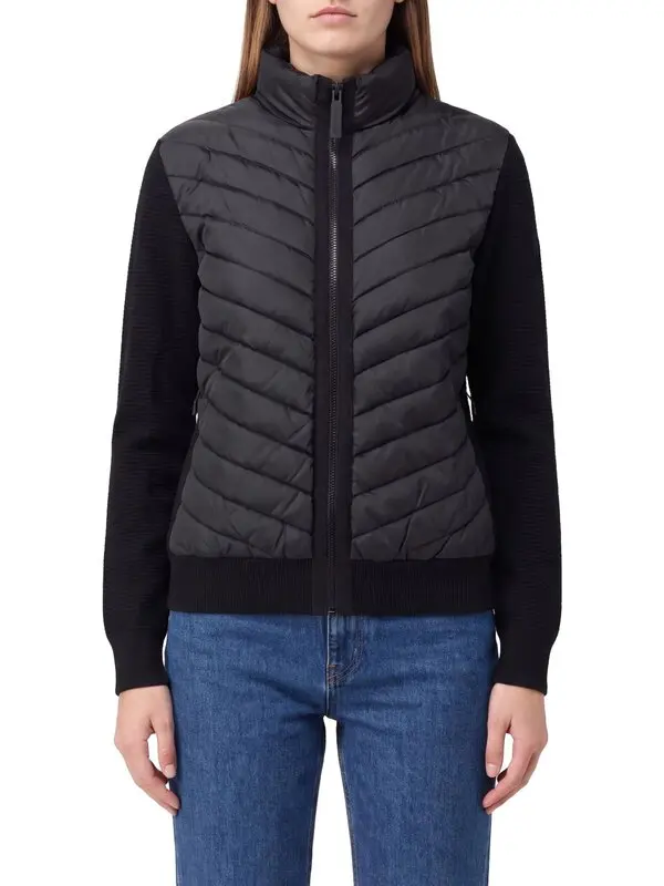 Canada Goose Short Quilted Wool Puffer Jacket With High Neck And Zip - Black