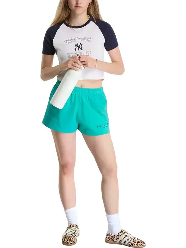 Sporty & Rich Title Embroidered Disco Shorts - Blue