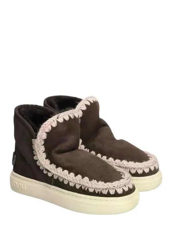 Mou Eskimo Crochet-trim Ankle Boots - Brown