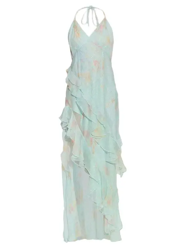 LoveShackFancy Vailo Ruffled Asymmetric Dress - Blue