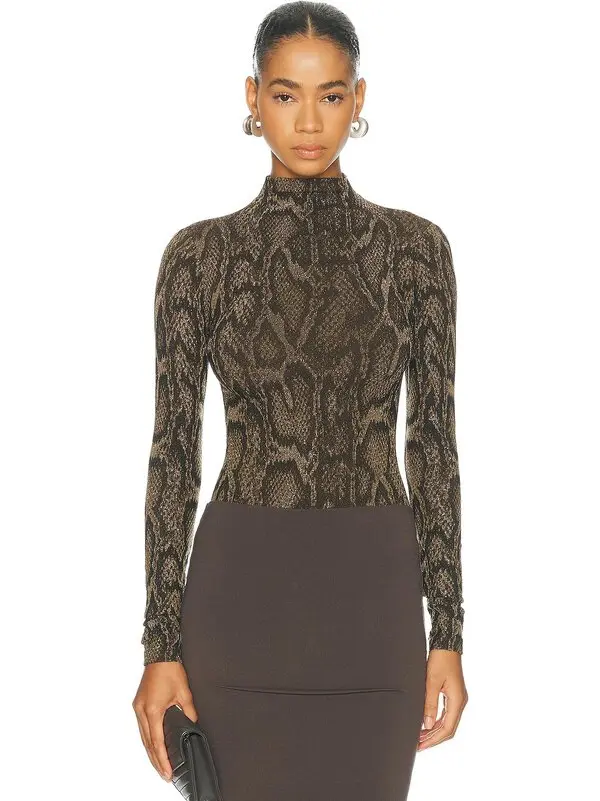 Wolford Shimmering Python String Bodysuit - Olive Python