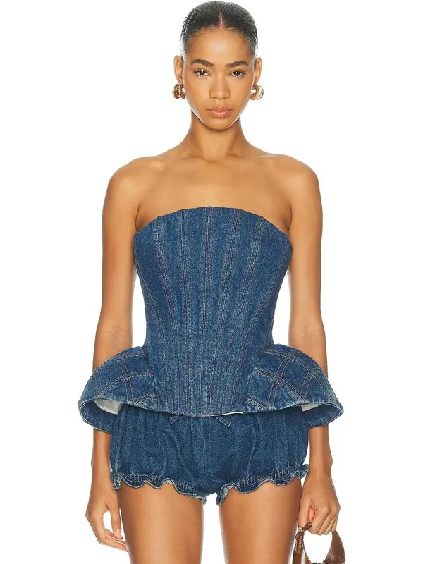 AKNVAS Emmi Corset Denim Top - Blue
