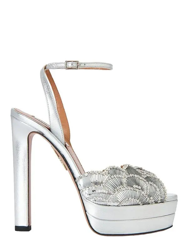 AQUAZZURA Ce Soir 130 Plateau Sandal - Silver
