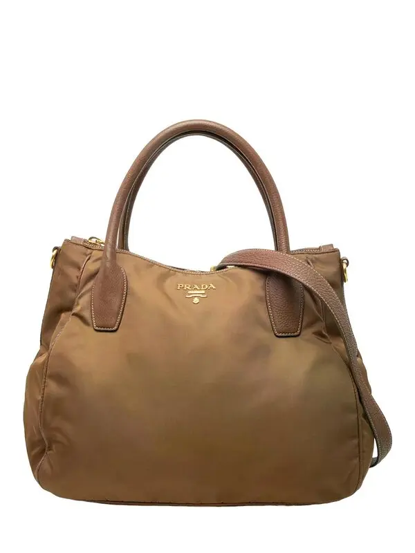 Prada 2000-2013 Vitello Daino Trimmed Tessuto Satchel - Brown