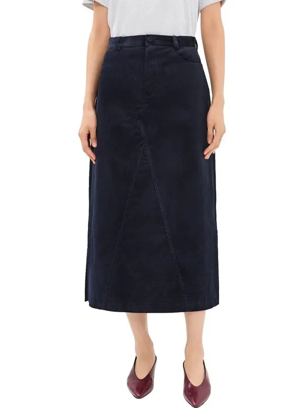 CARO EDITIONS Long Corduroy Nunu Skirt - Navy