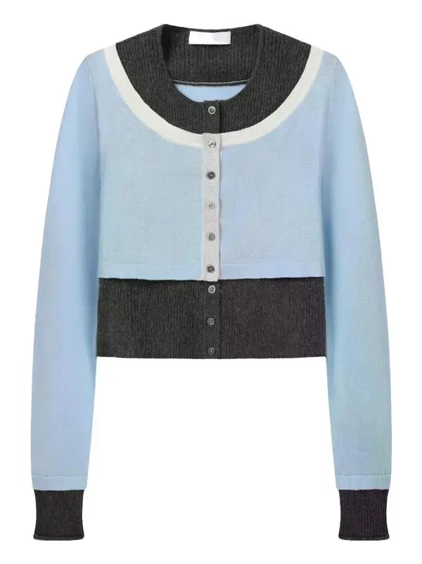 CUDDLEUP Layered-design Knit Cardigan - Blue