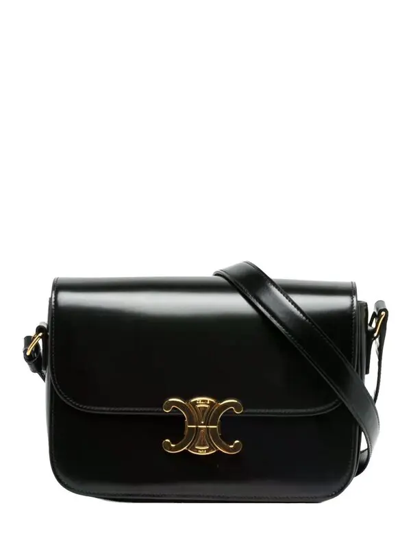 Celine 2025 Classique Shiny Calfskin Triomphe Crossbody Bag - Black