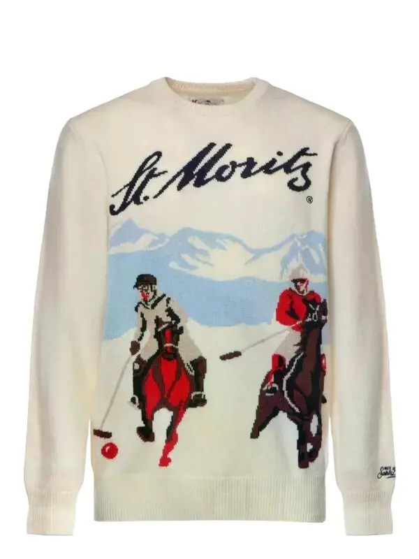 MC2 SAINT BARTH Grey Heron Crewneck Knit With St. Moritz Intarsia Special Edition - Neutrals