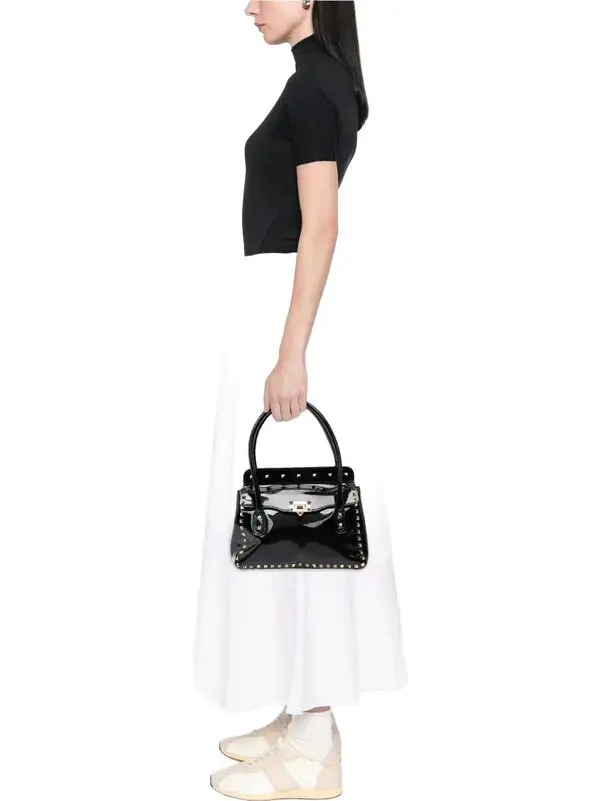 Valentino Garavani 2000-2017 Patent Rockstud Double Handle Flap Tote Bag - Black
