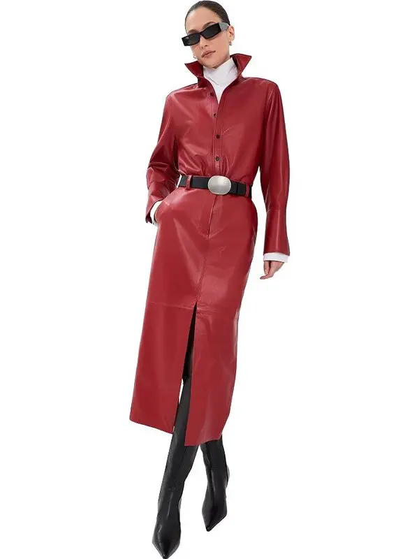 Co Double Slit Leather Pencil Skirt - Cherry